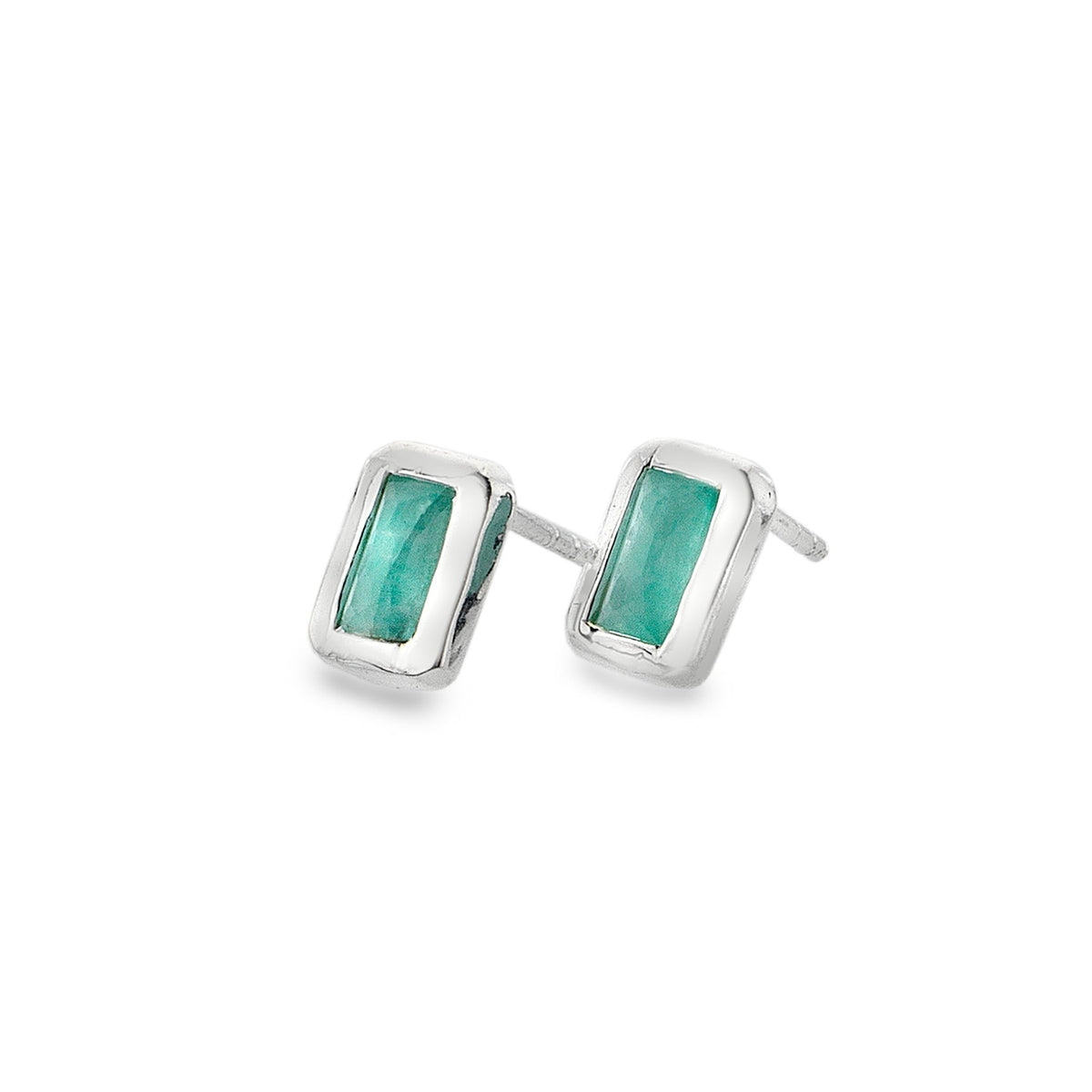 Amazonite Rectangular Stud Earrings - Bezel Set in Sterling Silver - Ocean Wanderer Design