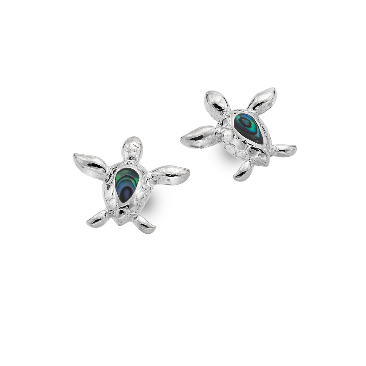 Turtle Stud Earrings - Silver with Paua Shell Inlay