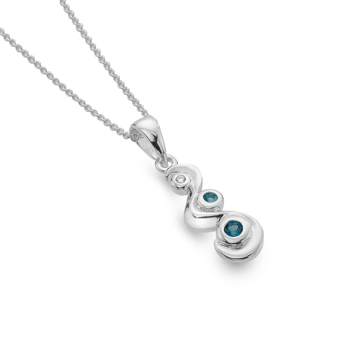 Silver Flowing Swirl Pendant Necklace with Blue & White Topaz Gemstone ...