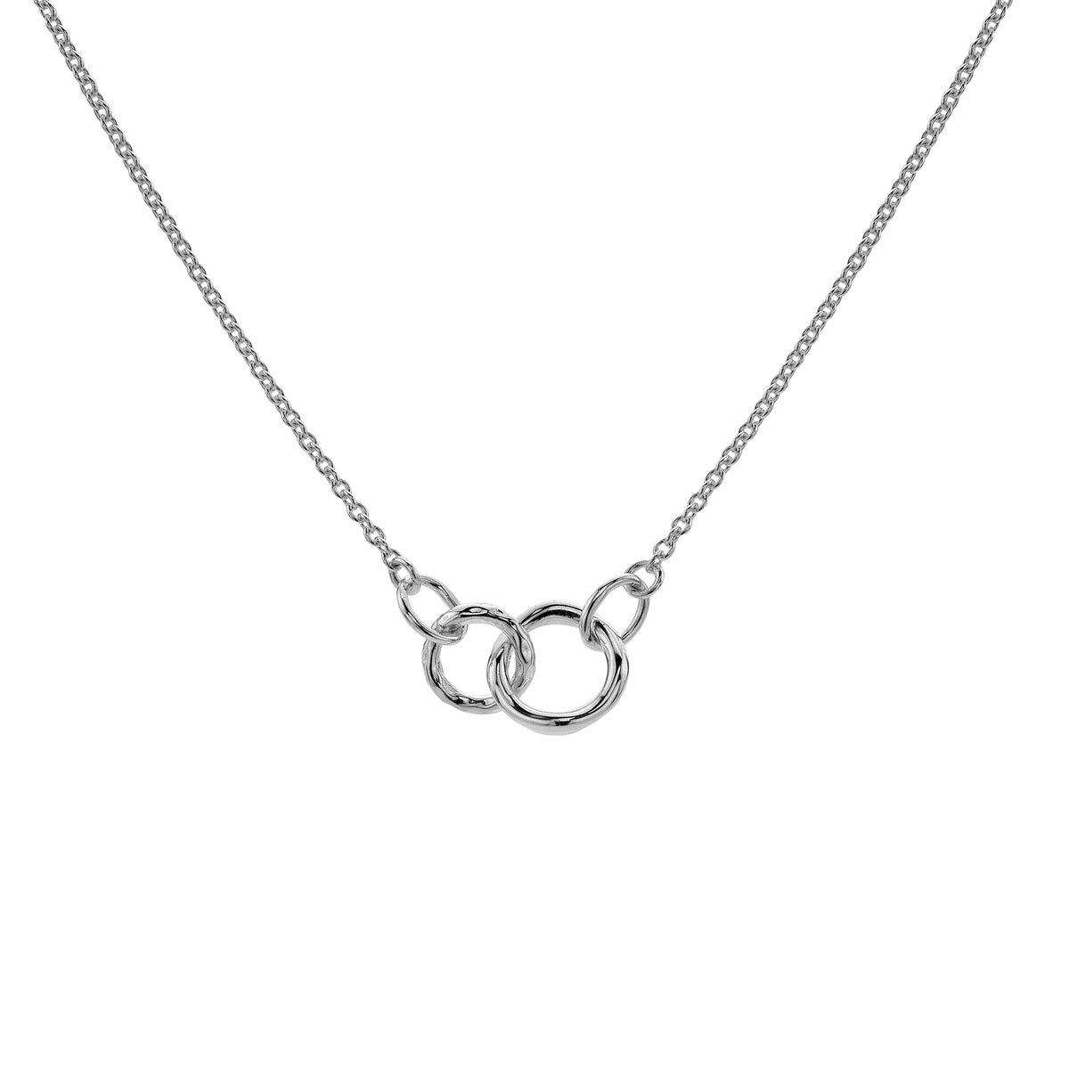 Silver Interlinked Double Rings Pendant Necklace