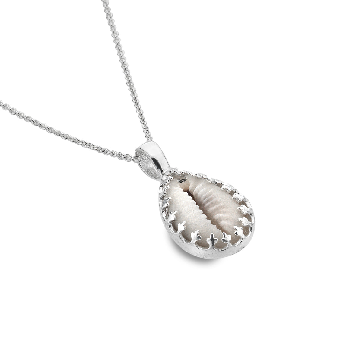 Cowrie Shell & Silver Pendant Necklace