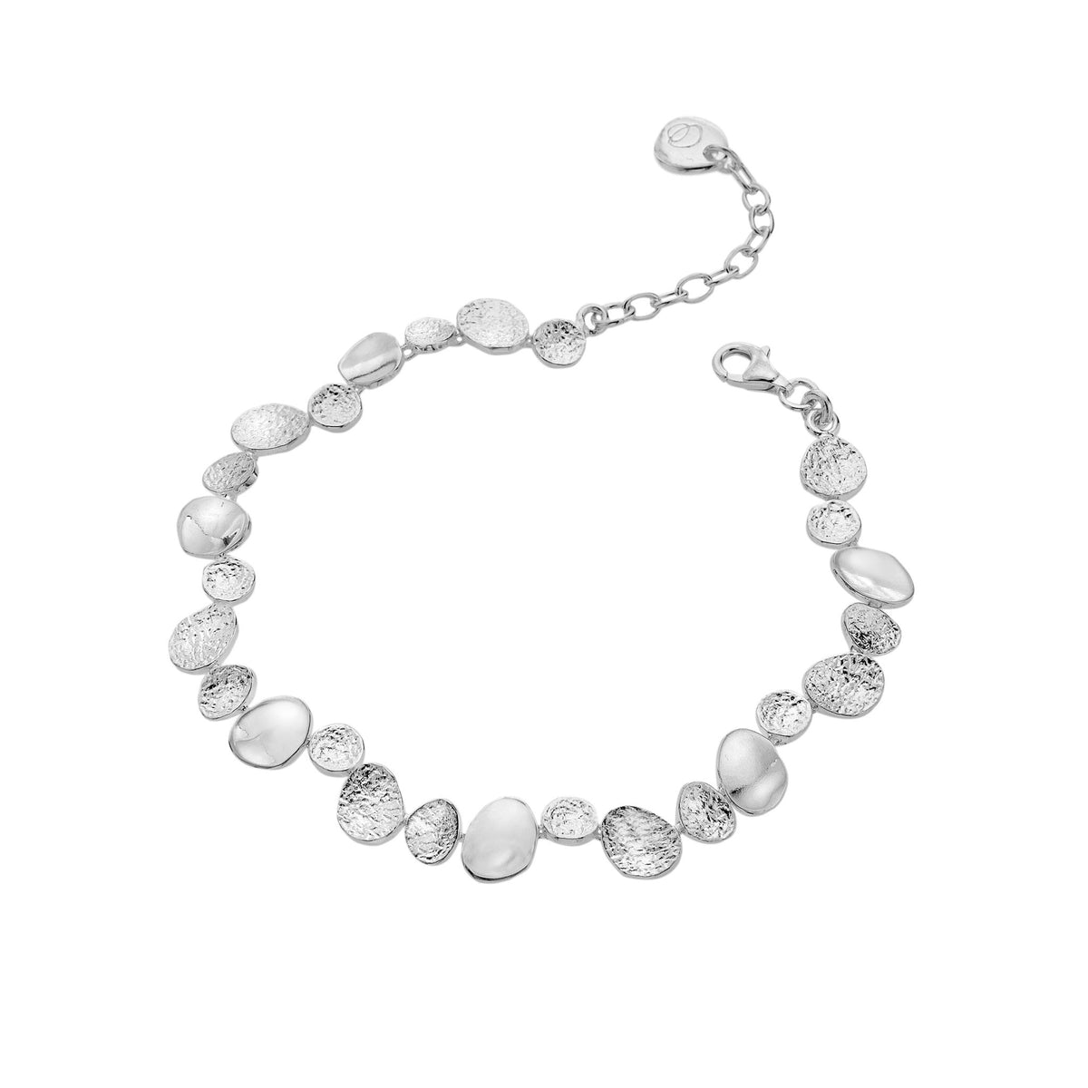 Sterling Silver Pebbles Bracelet - Alternating Smooth & Textured Surfaces