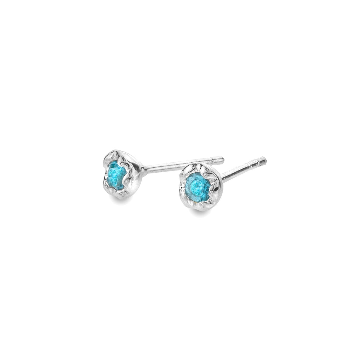Barnacle Stud Earrings - Round Blue Topaz Gemstone Set in Textured ...
