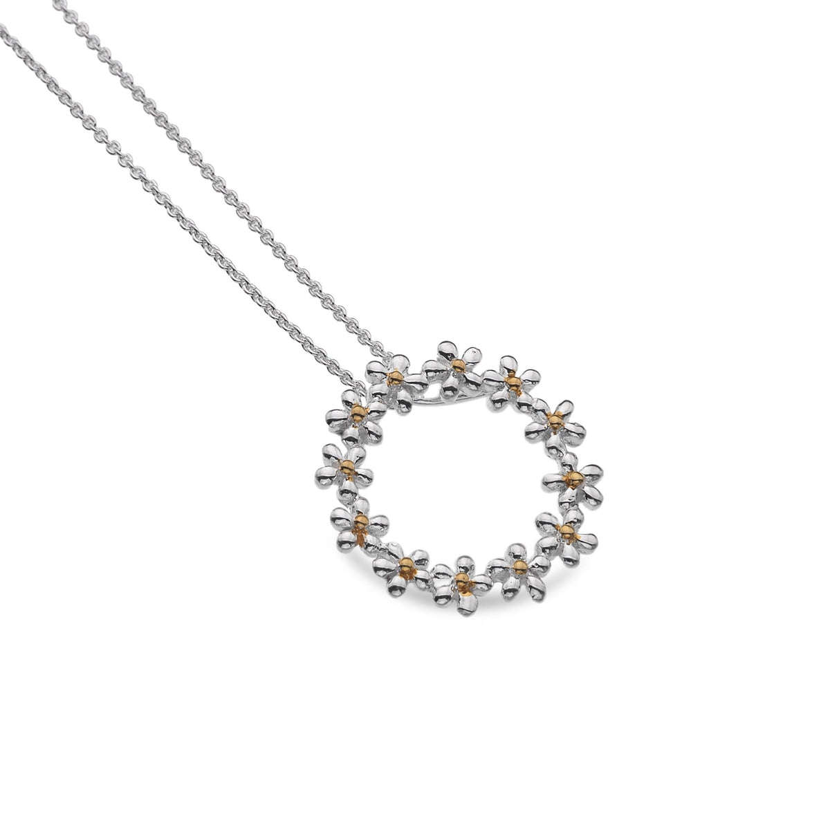Daisy Chain Pendant Necklace, Sterling Silver with Gold Vermeil ...