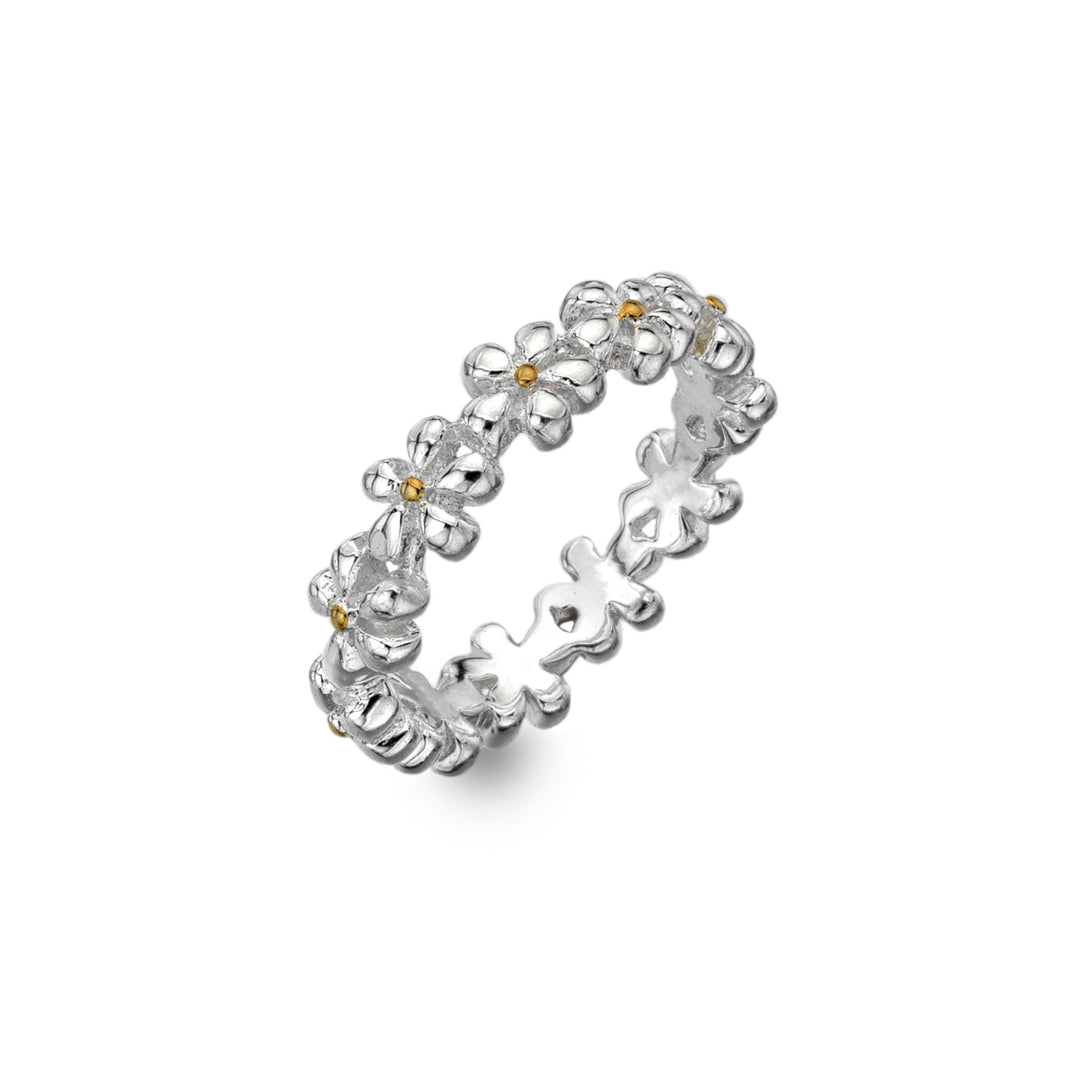 Daisy Chain Ring - Silver with Gold Vermeil Flower Centres