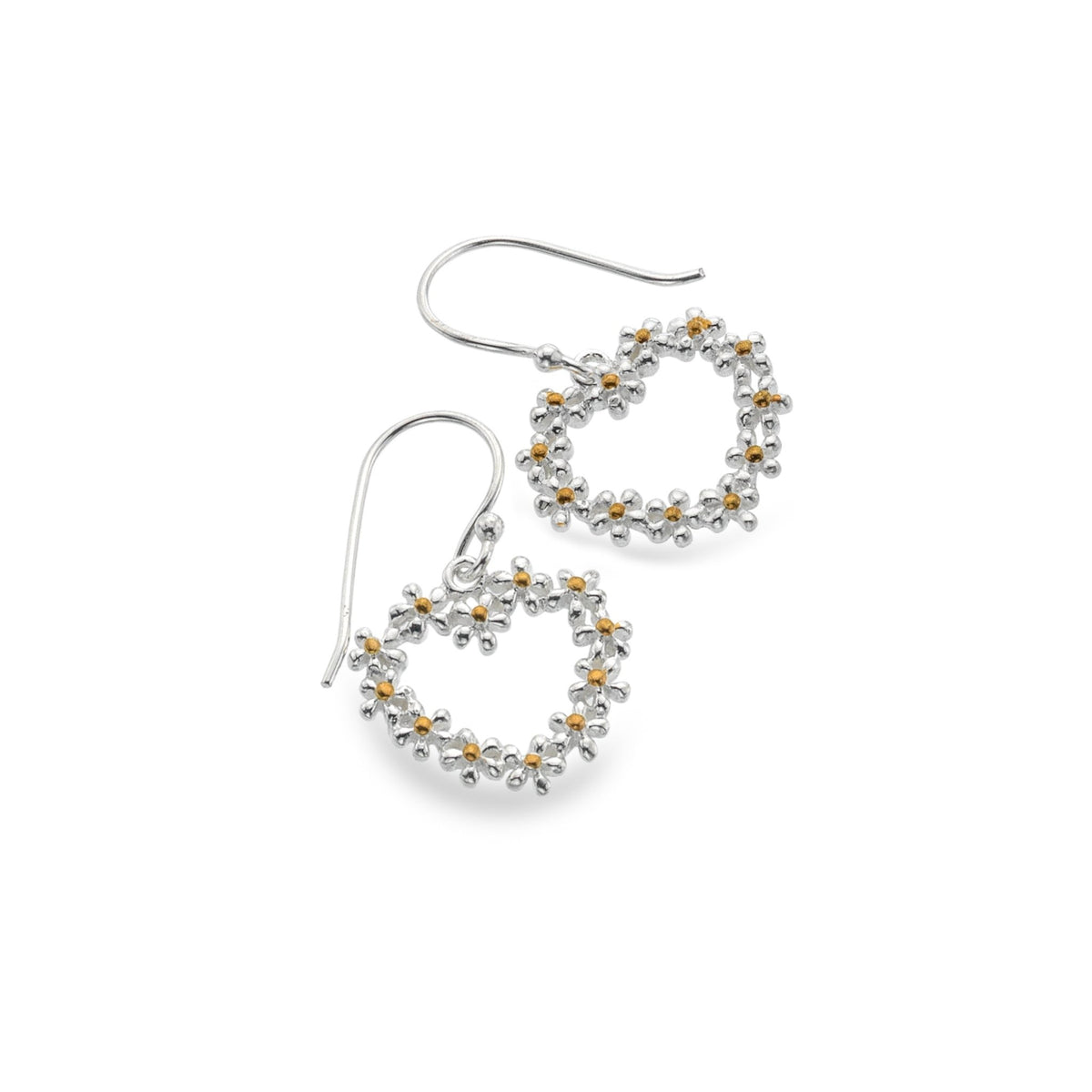 Daisy Chain Love Heart Drop Earrings - Sterling Silver with Gold Plated ...