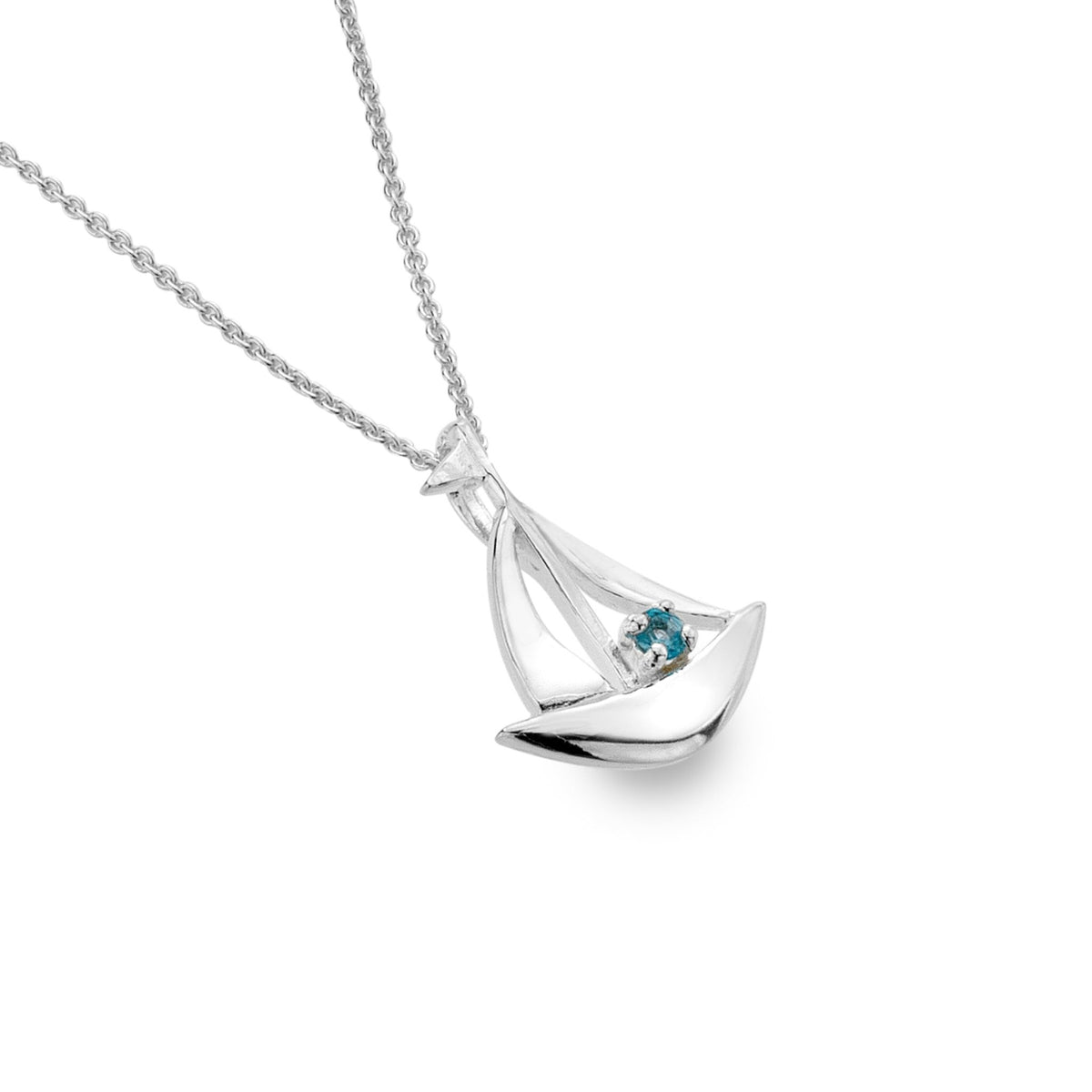 Silver Sailing Boat Pendant Necklace with Blue Topaz Gemstone Accent