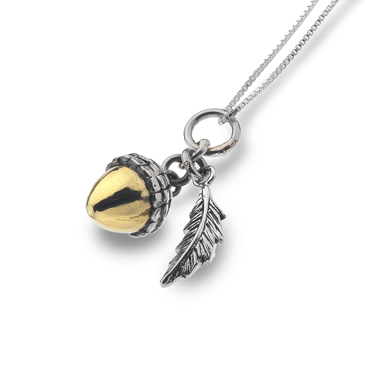 Silver & Brass Acorn Pendant Necklace - Luck, Growth & Prosperity Symbol