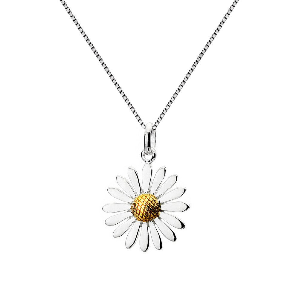Silver Daisy Pendant Necklace with Gold Plated Centre