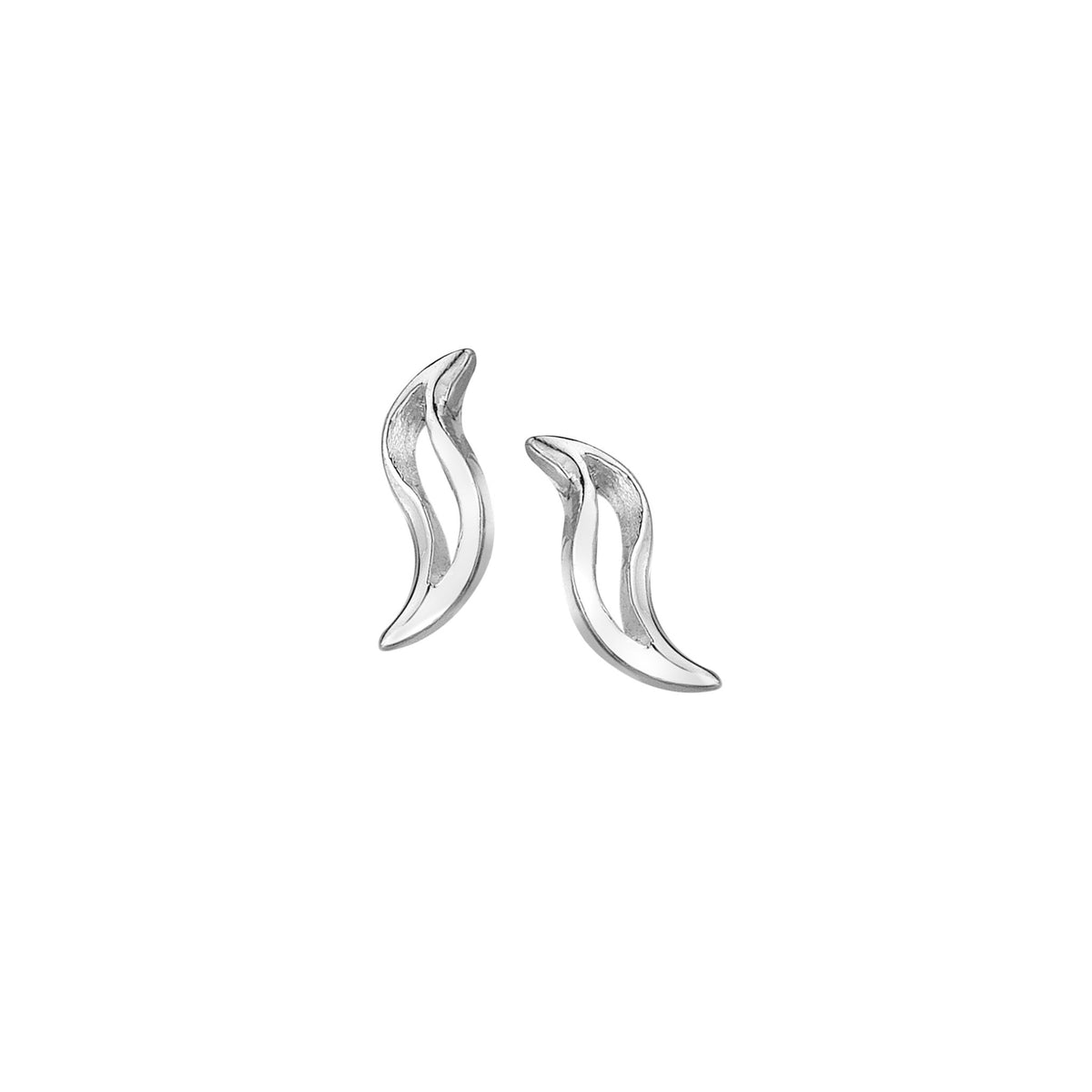 Cut Out Wave Stud Earrings - Sterling Silver