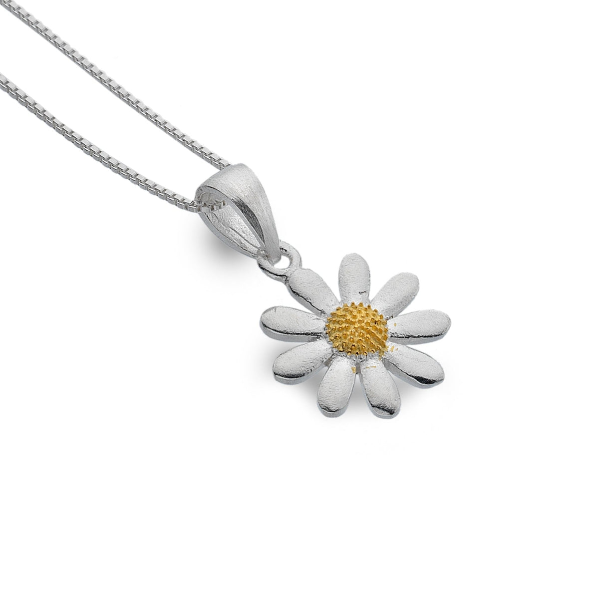 Silver Daisy Pendant Necklace with Gold Plated Centre