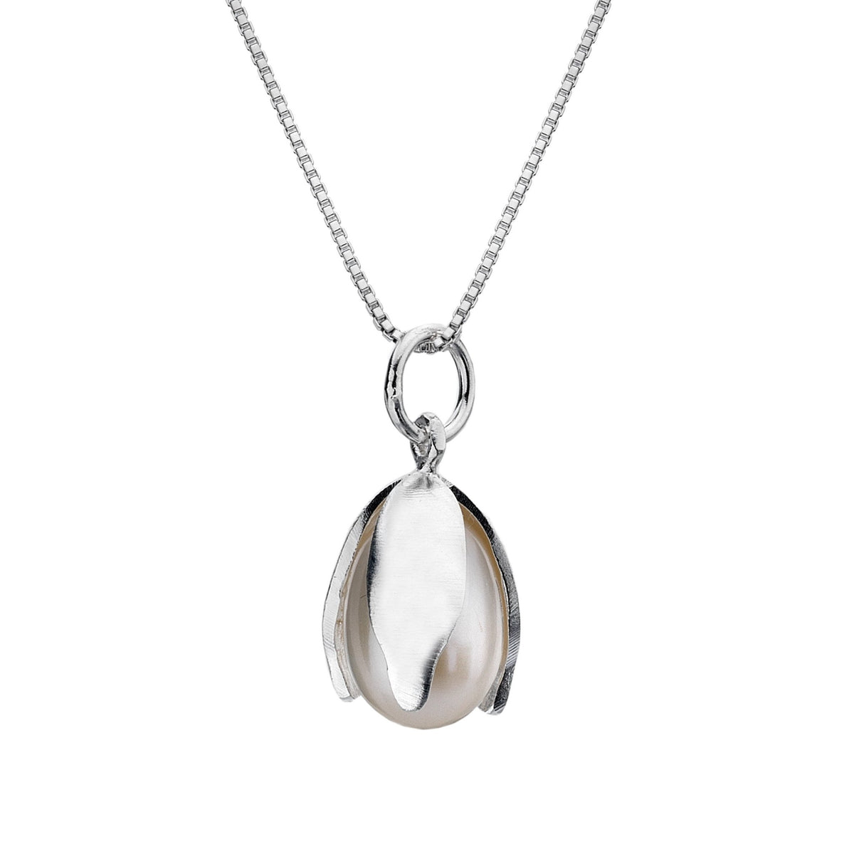 Silver Snowdrop Flower Bud Pendant Necklace with Freshwater Pearl in ...