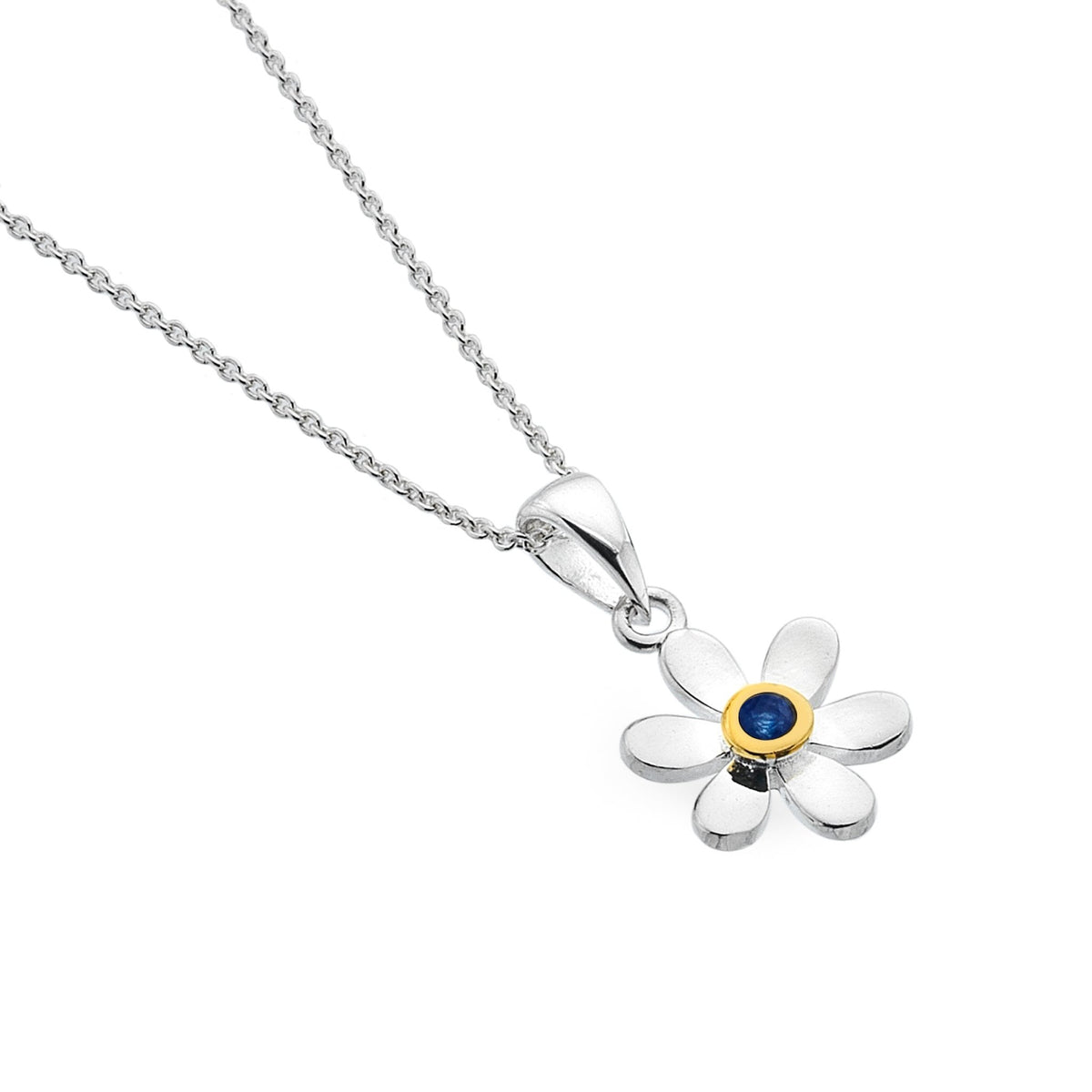 September Birthstone Daisy Pendant Necklace - Sapphire Set in Silver ...
