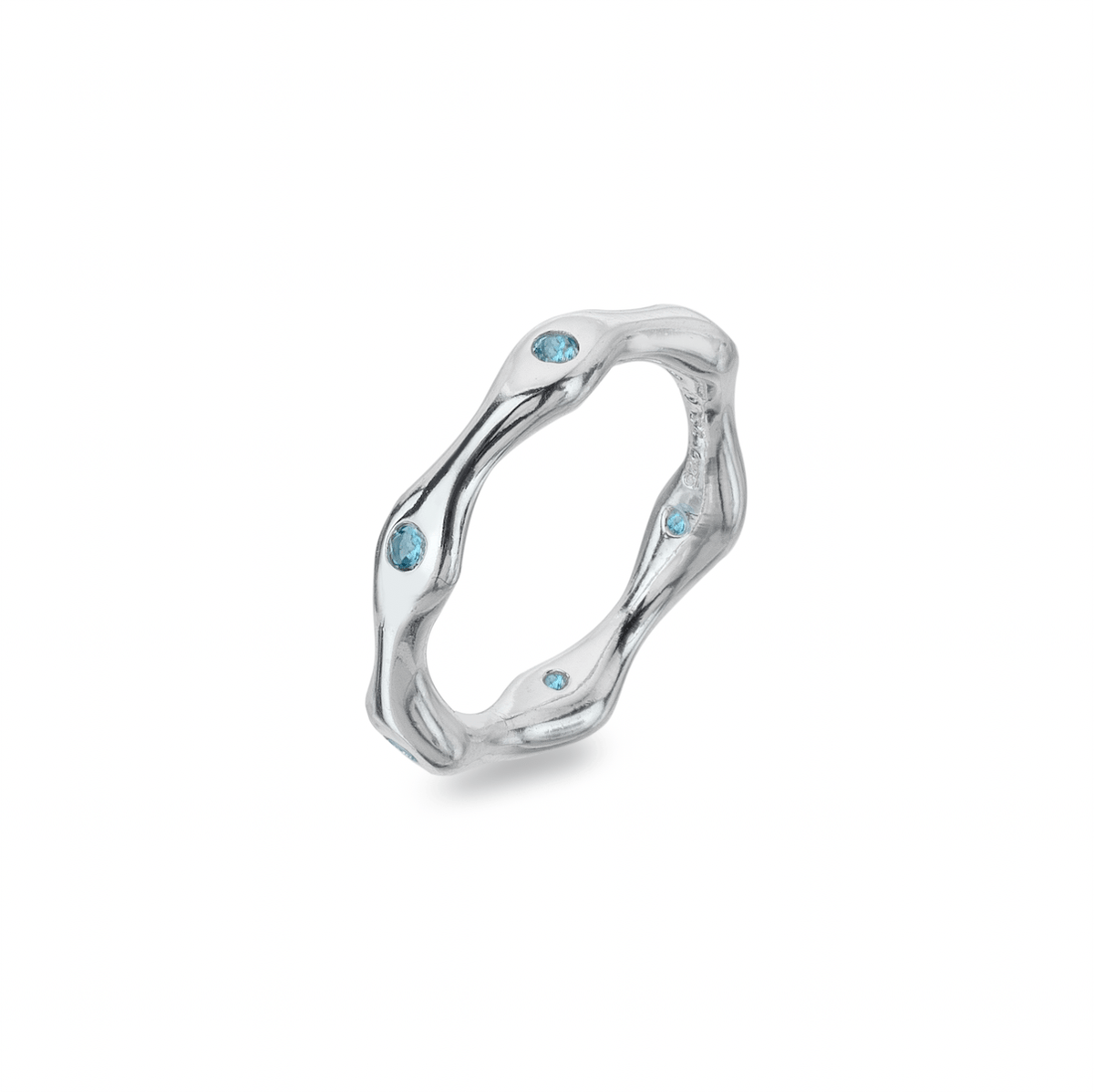 Wavy Silver & Blue Topaz Ring - Inlaid Flush Set Gemstones - Cornish ...