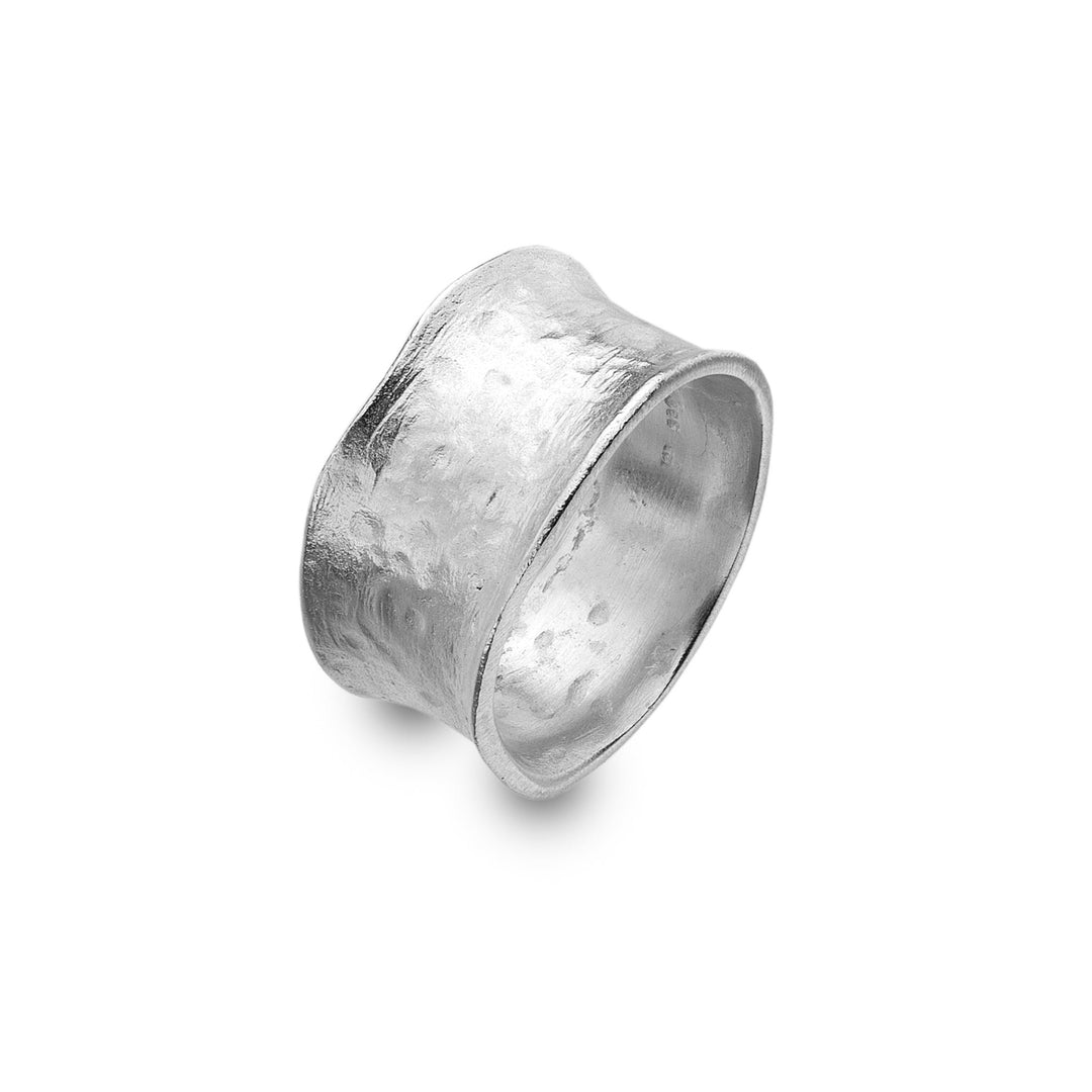 Wide Band Textured Sterling Silver Ring with Flared Edges