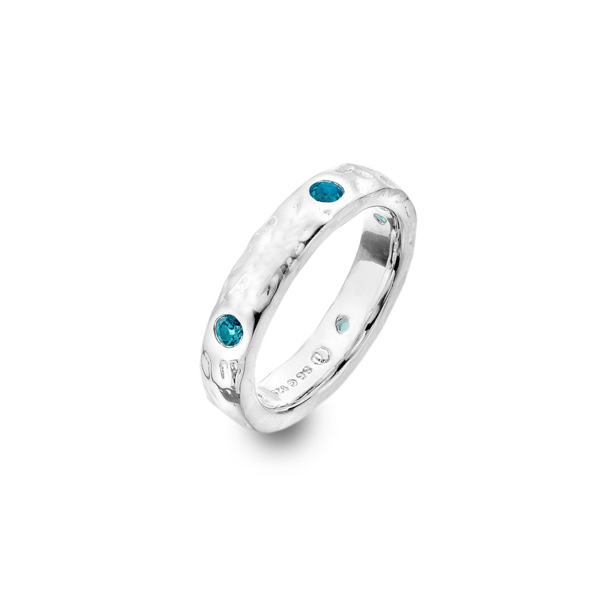 Textured Sterling Silver Band Ring with Blue Topaz Inlays - 'Wild Seas ...